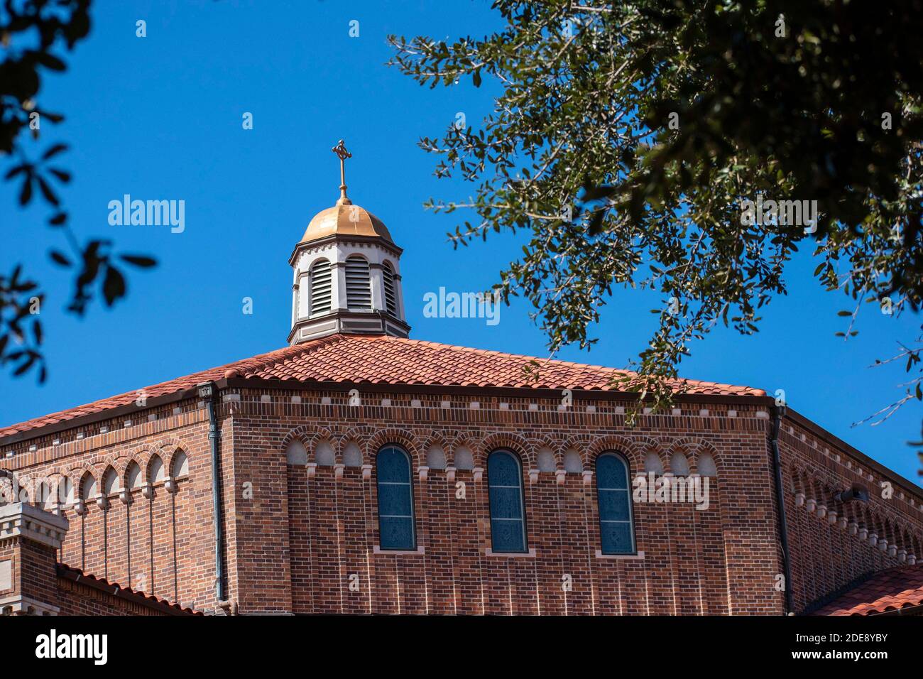 impressive church tower showing roof construction Stock Photo - Alamy