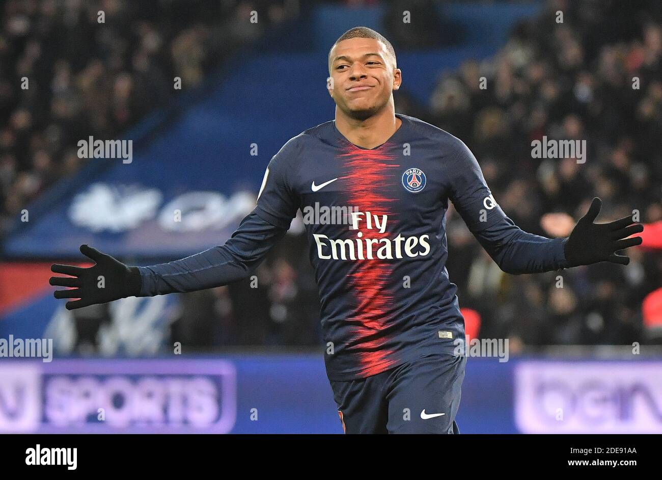 Paris Saint-Germain's Kylian Mbappe celebrates during the Ligue 1 Paris ...