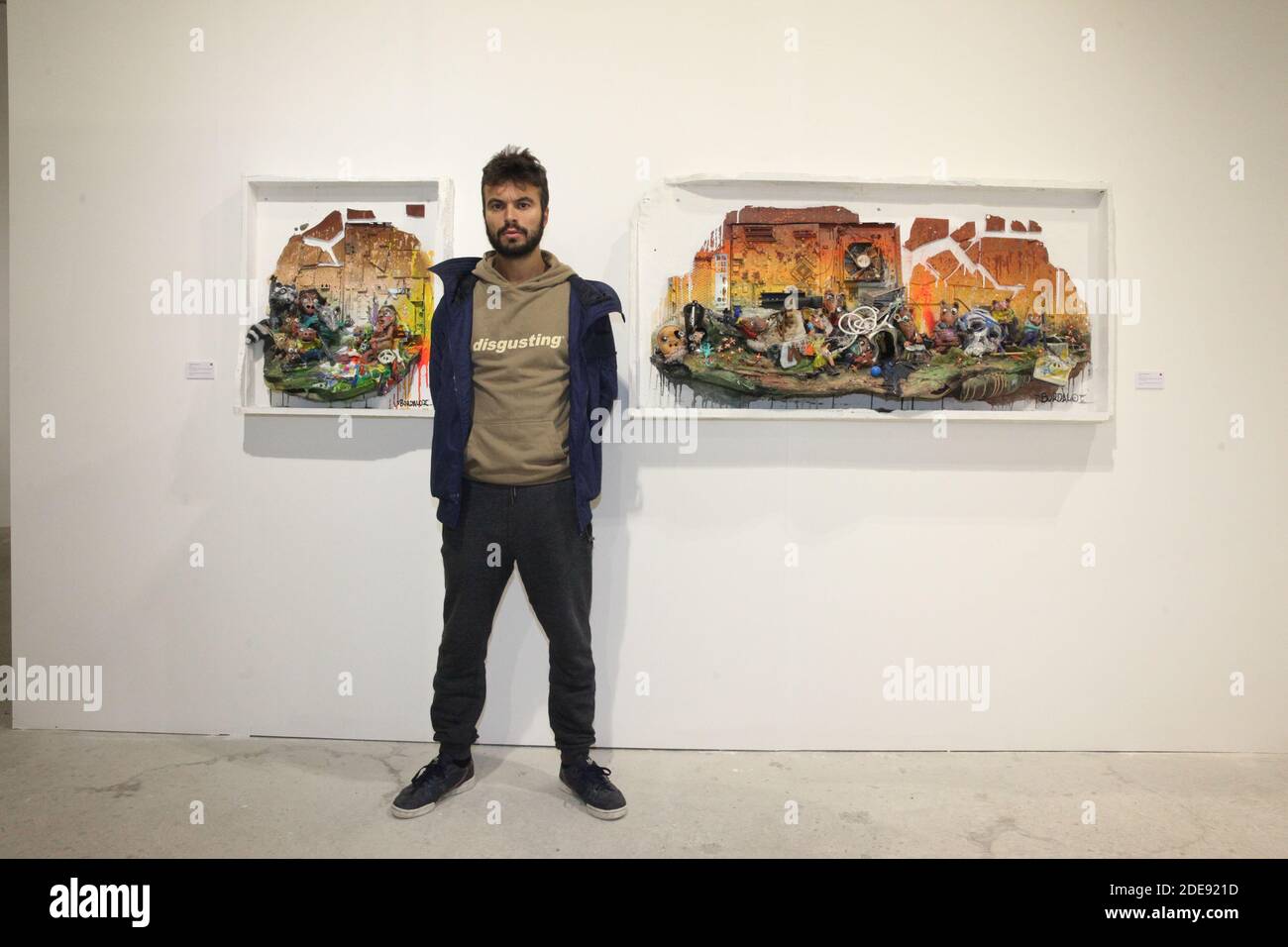 Artist Bordalo II on 'Accord de Paris' exhibition in Paris, France on ...