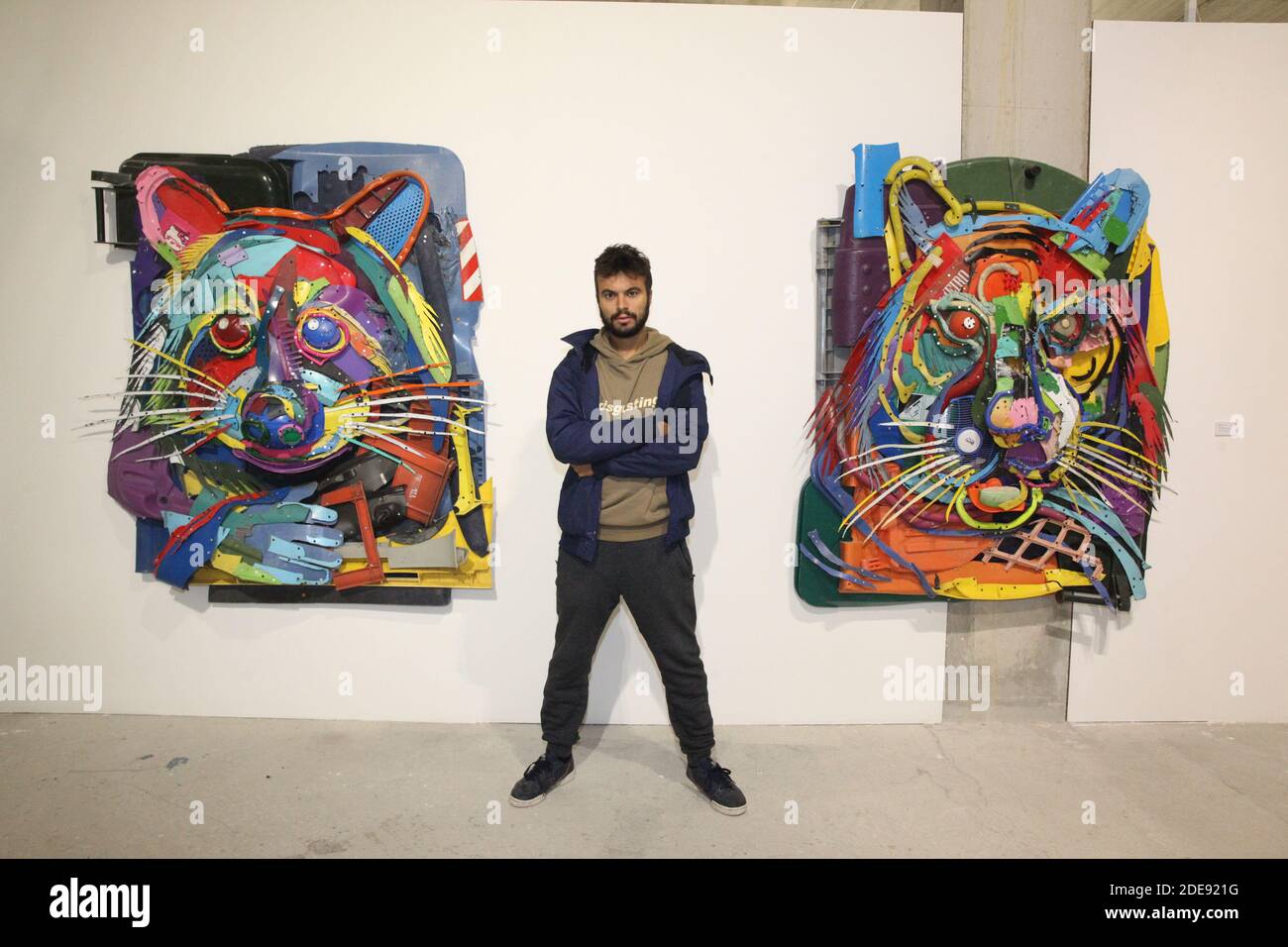 Artist Bordalo II on 'Accord de Paris' exhibition in Paris, France on ...