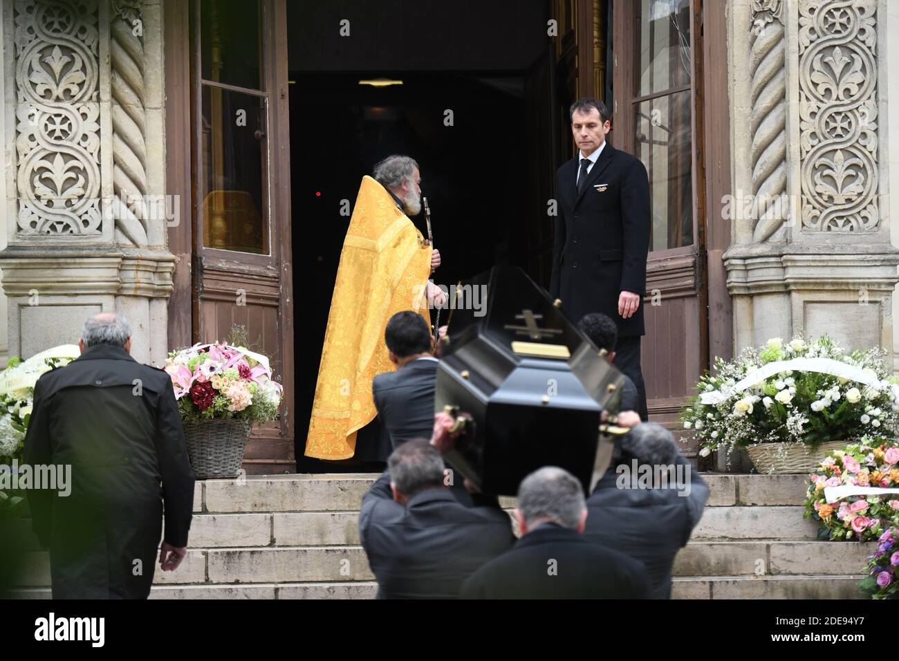 The coffin during the funeral ceremony for Oscar-winning French ...
