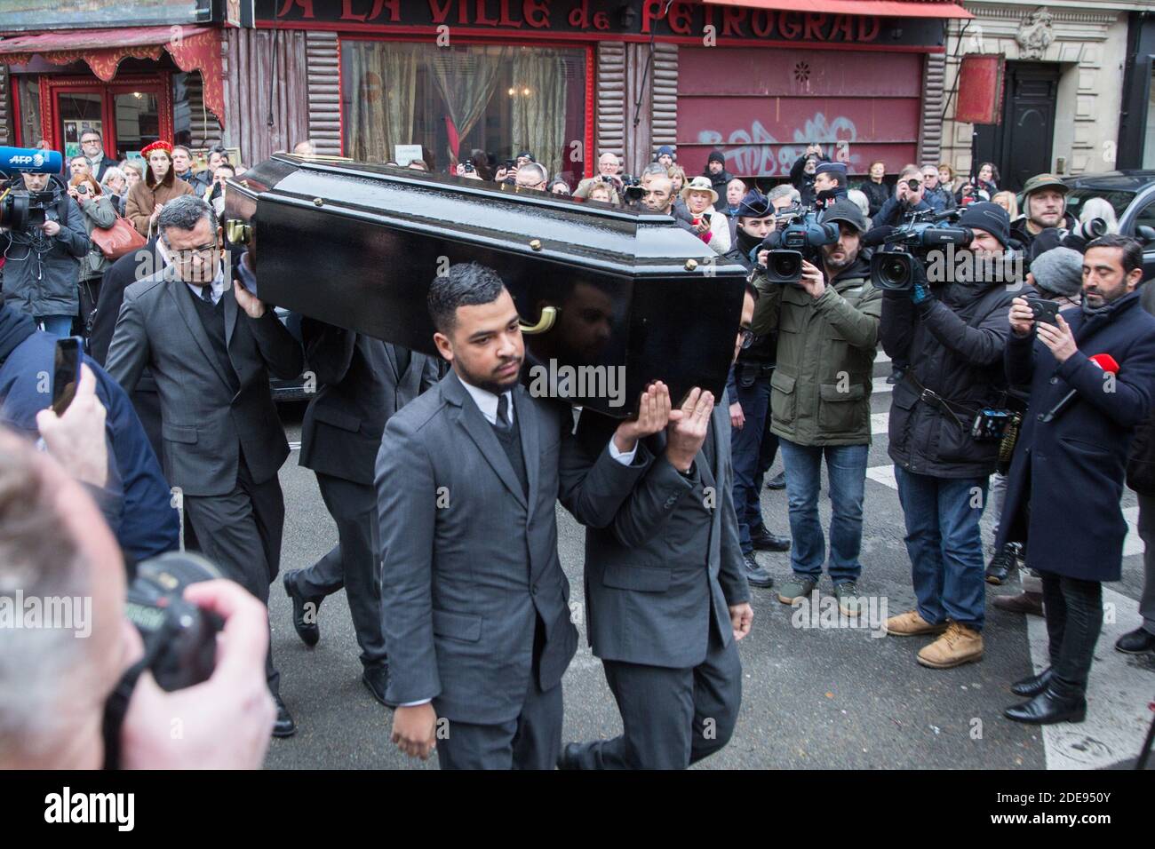 The coffin arriving to the funeral ceremony for Oscar-winning French ...