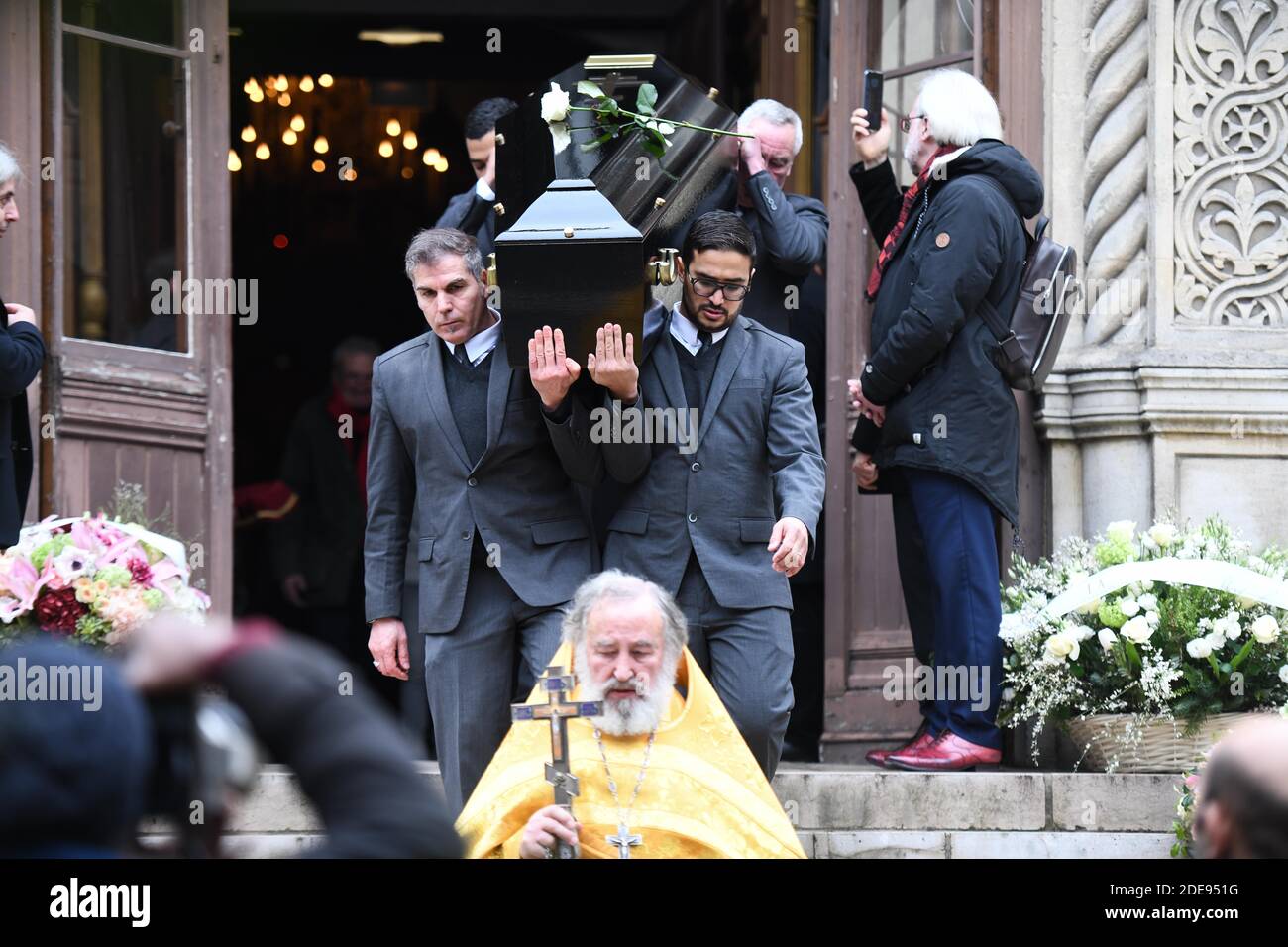 The coffin during the funeral ceremony for Oscar-winning French ...