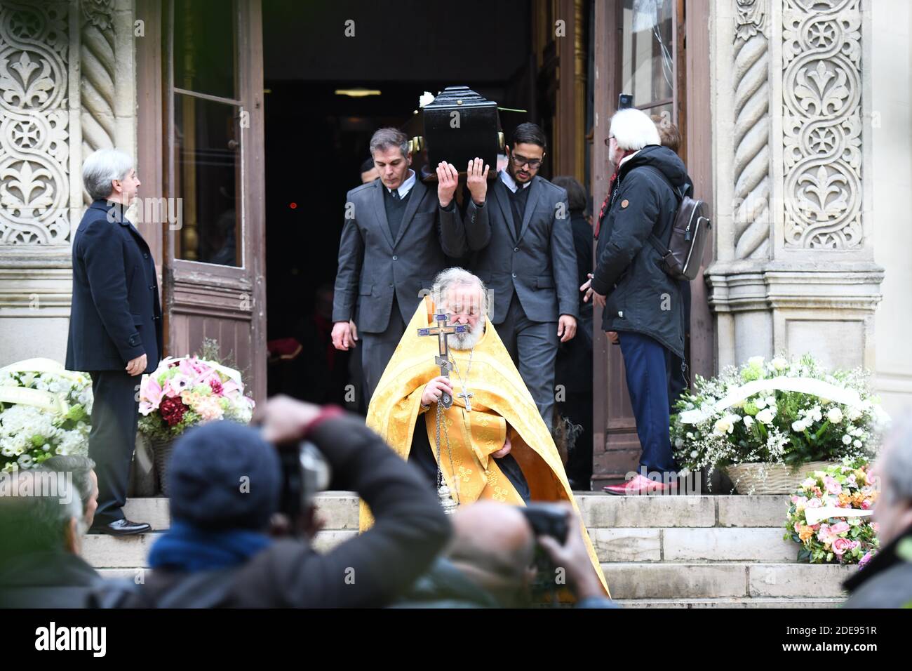 The coffin during the funeral ceremony for Oscar-winning French ...