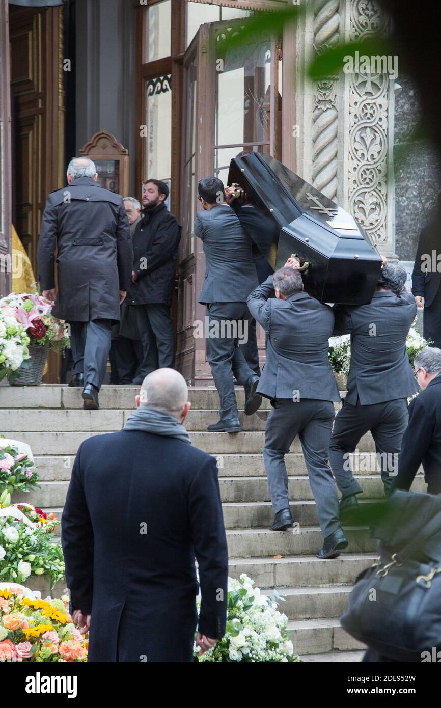 The coffin arriving to the funeral ceremony for Oscar-winning French ...