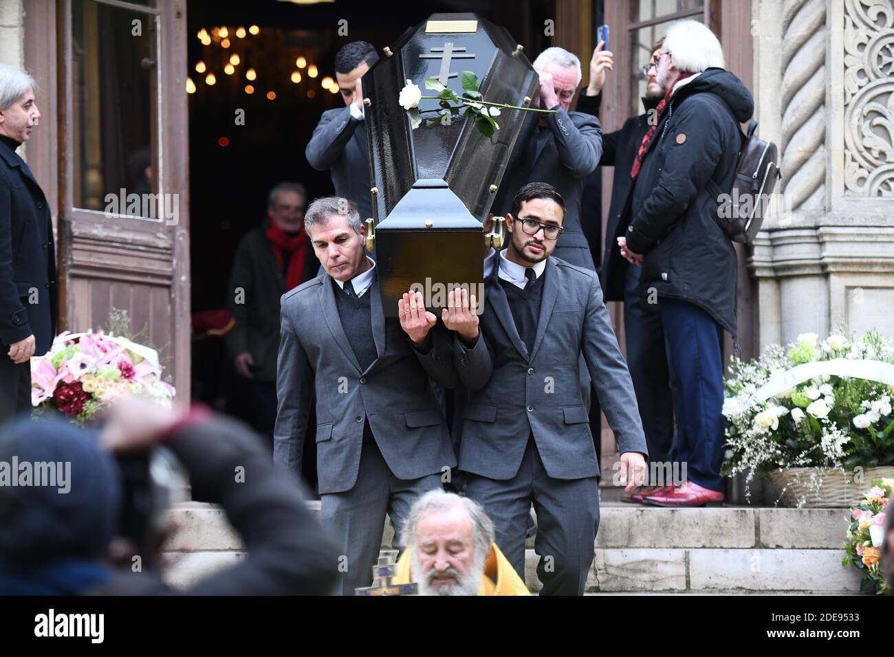 The coffin during the funeral ceremony for Oscar-winning French ...