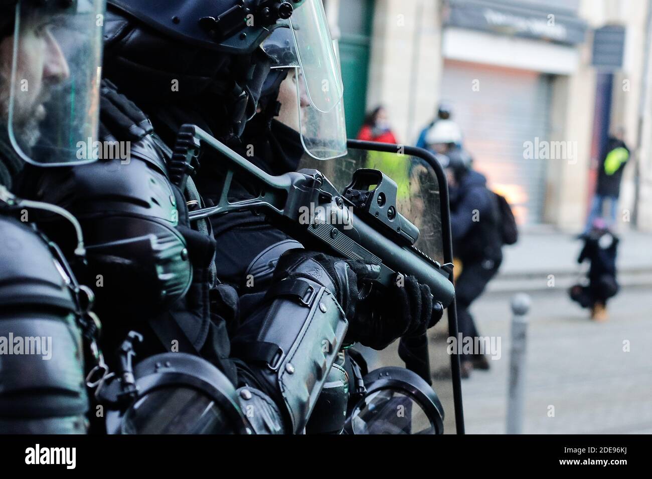 People from the yellow vest movement protest in Bordeaux during the act ...