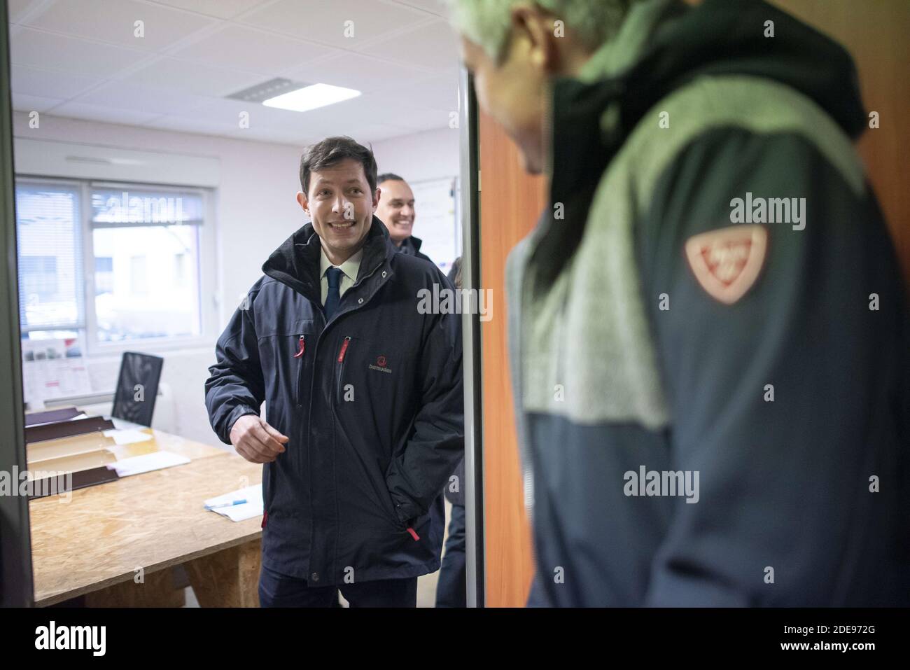 Francois-Xavier Bellamy during a visit to a paint manufacturer on ...