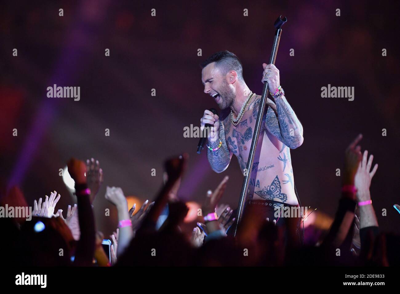 Adam Levine of Maroon 5 performs during the Pepsi Super Bowl LIII ...