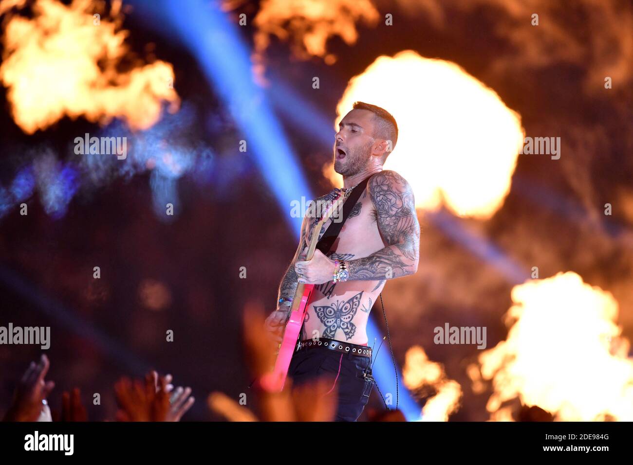 Adam Levine of Maroon 5 performs during the Pepsi Super Bowl LIII ...