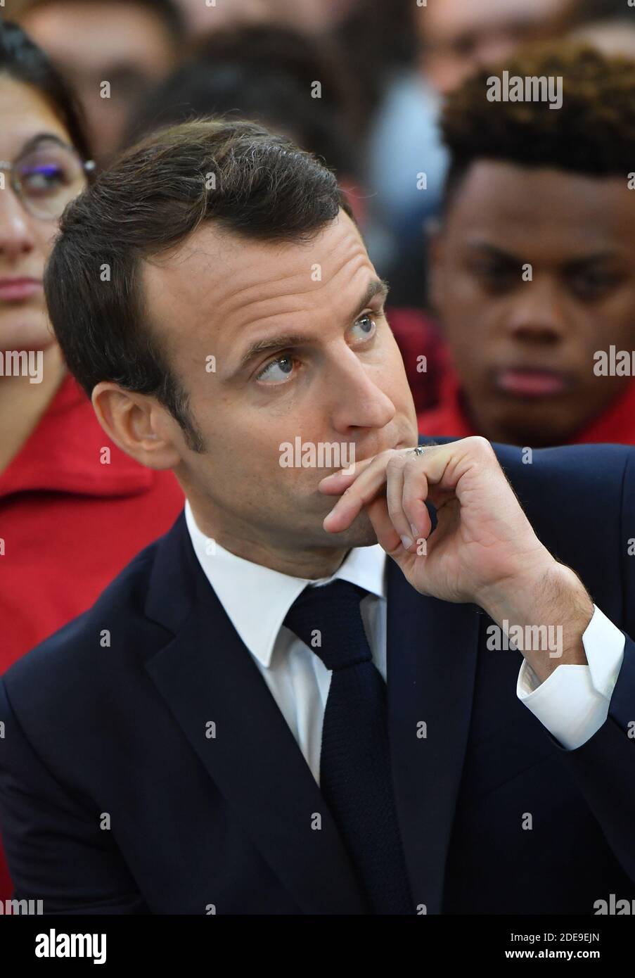 French President Emmanuel Macron attends a meeting with youths as part ...