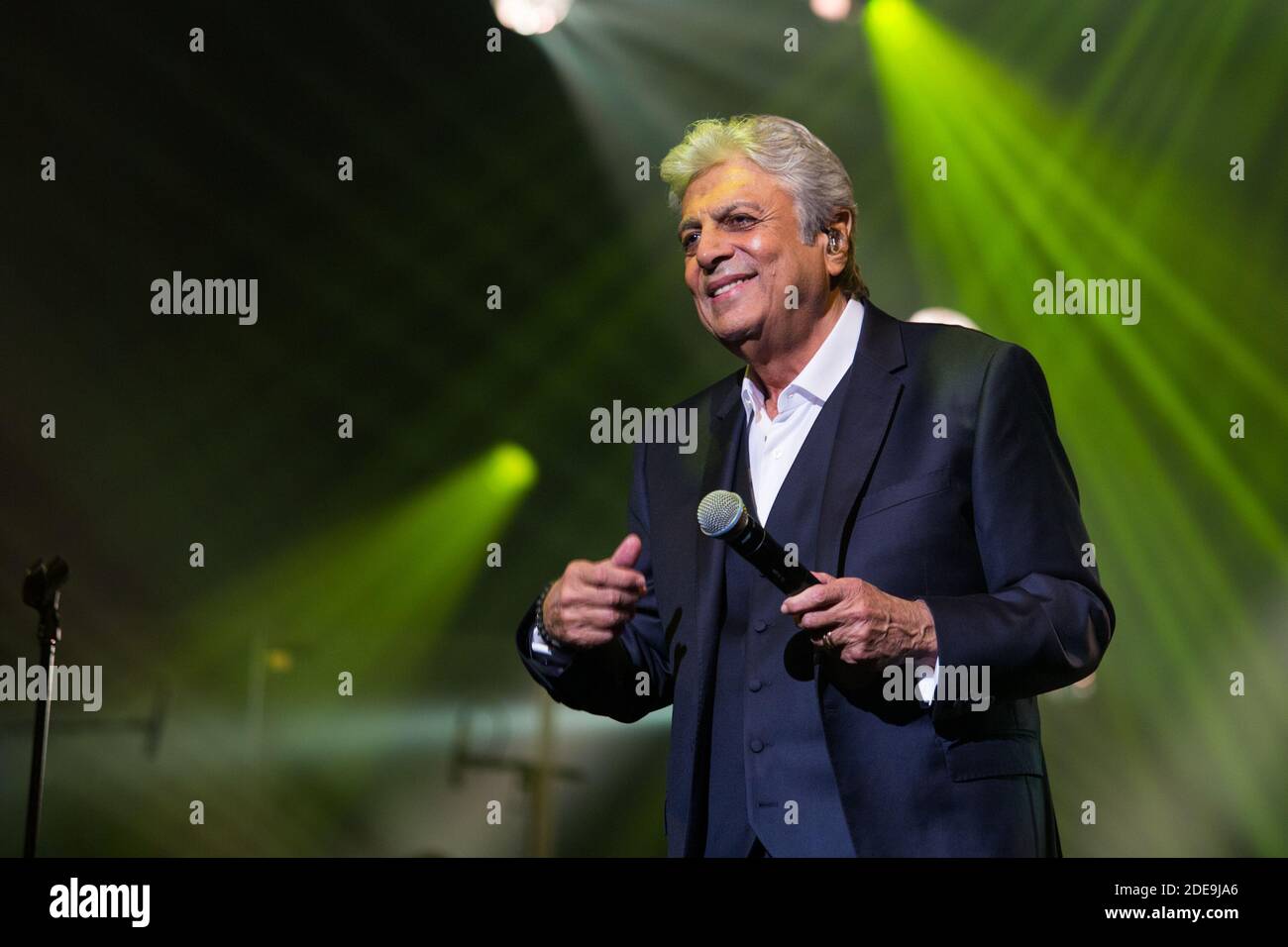 Singer Enrico Macias perform at L'Olympia on February 09, 2019 in Paris ...