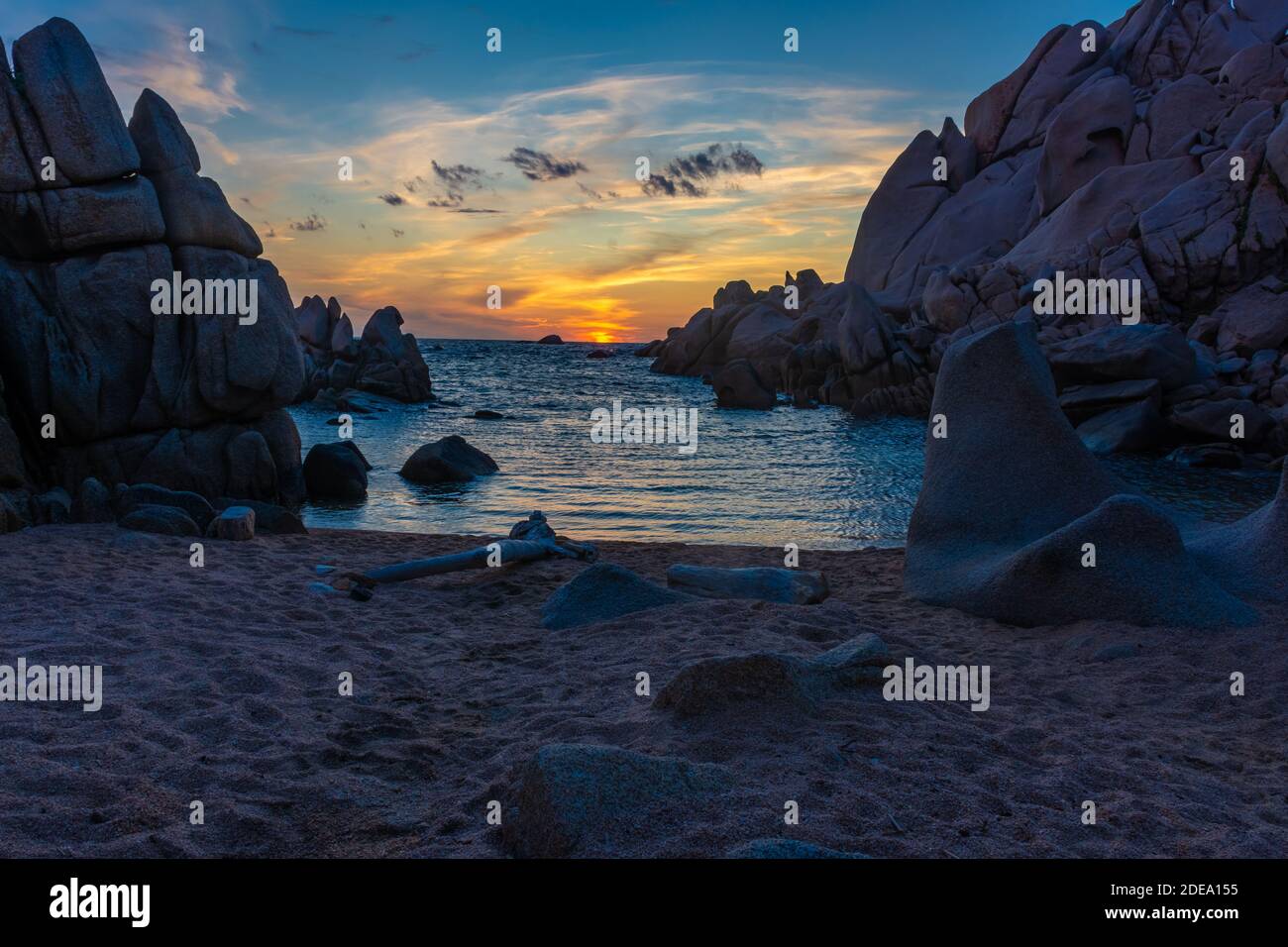 Amazing sunset over the beach of the Moon Valley of Sardinia, Italy ...
