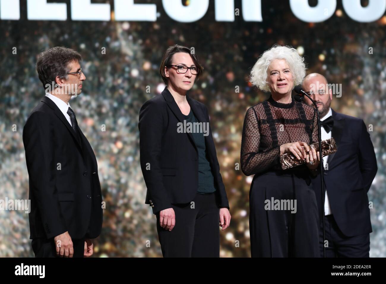 French sound engineers Brigitte Taillandier (R) and Valerie De Loof ...