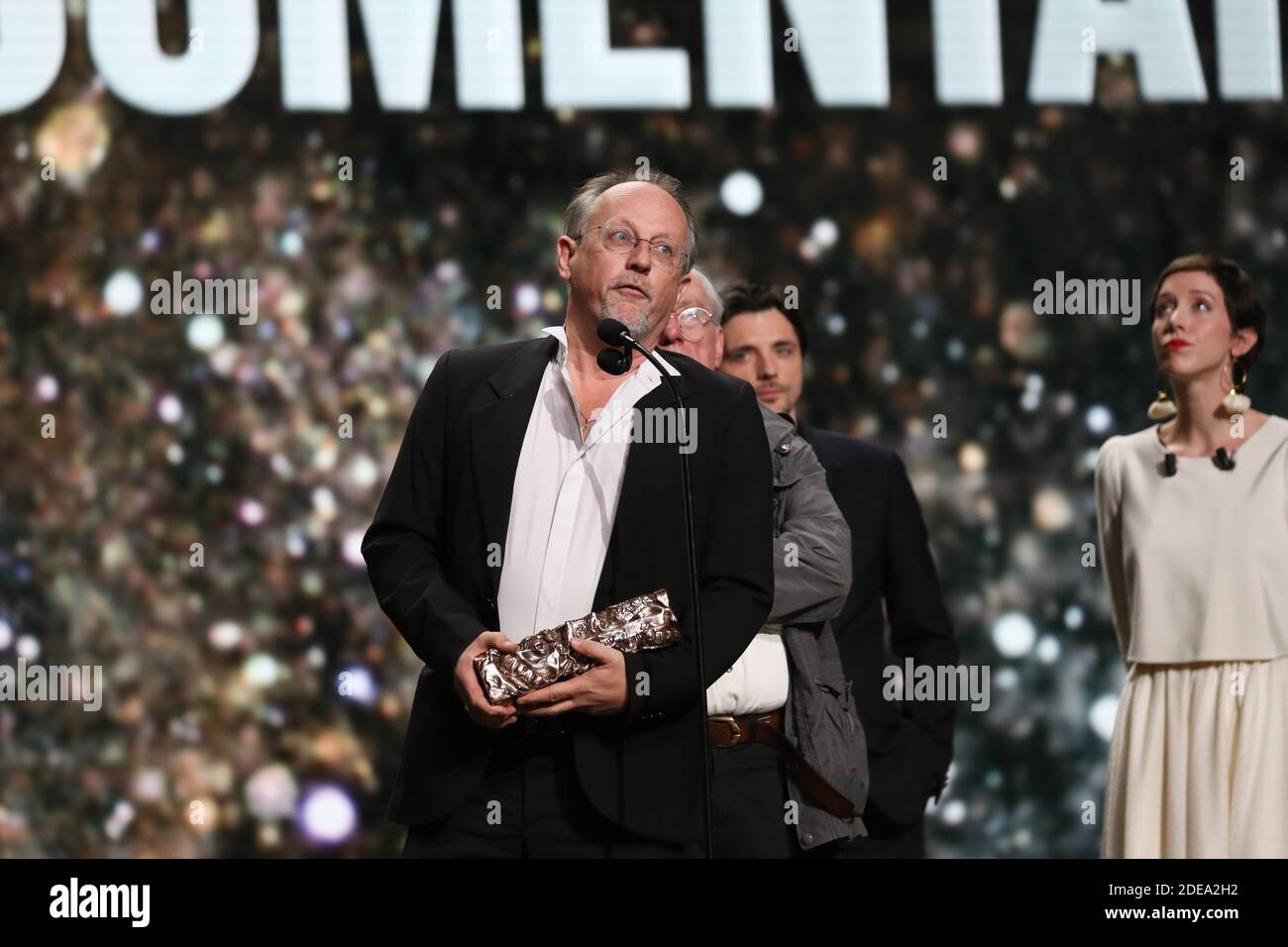 Belgian film director Yves Hinant (L) and Jean Libon receive the the ...