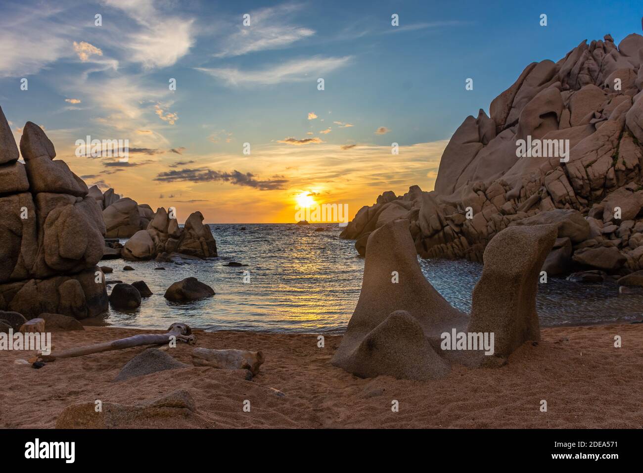 Amazing sunset over the beach of the Moon Valley of Sardinia, Italy ...