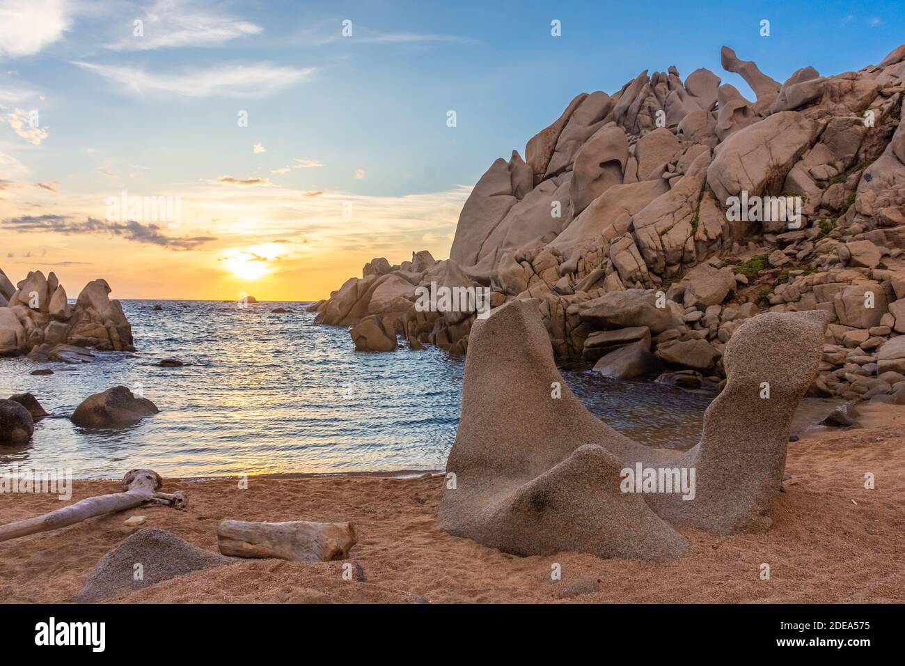 Amazing sunset over the beach of the Moon Valley of Sardinia, Italy ...