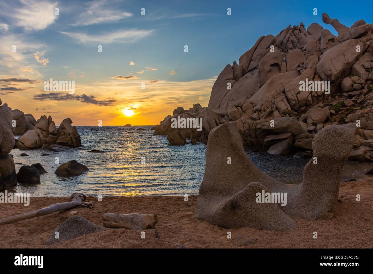 Amazing sunset over the beach of the Moon Valley of Sardinia, Italy ...