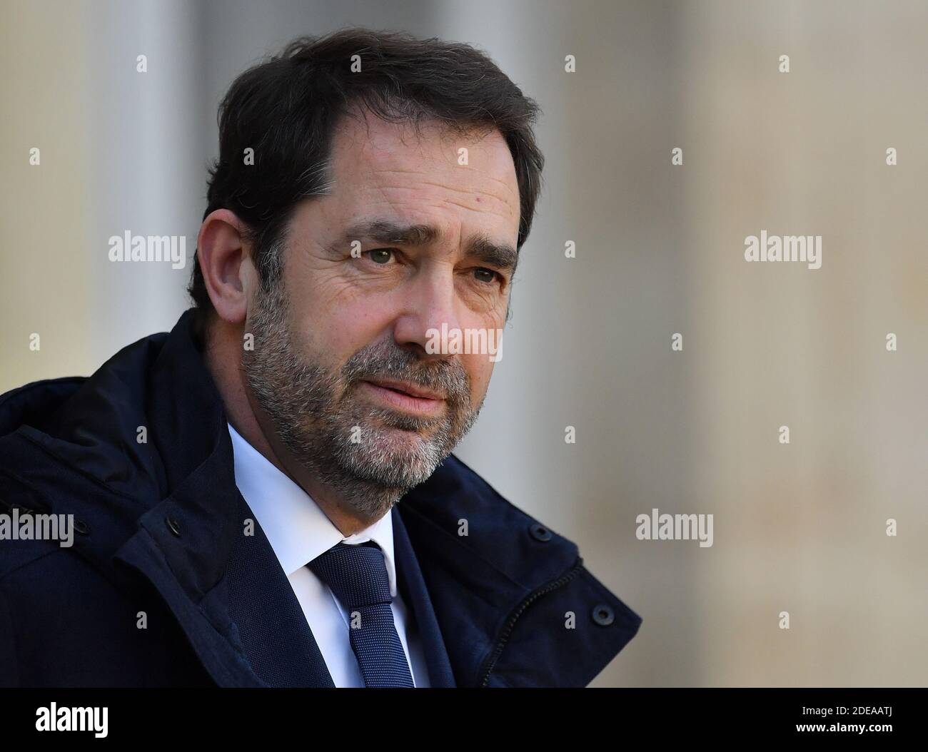 French Interior Minister Christophe Castaner leaving the Elysee ...