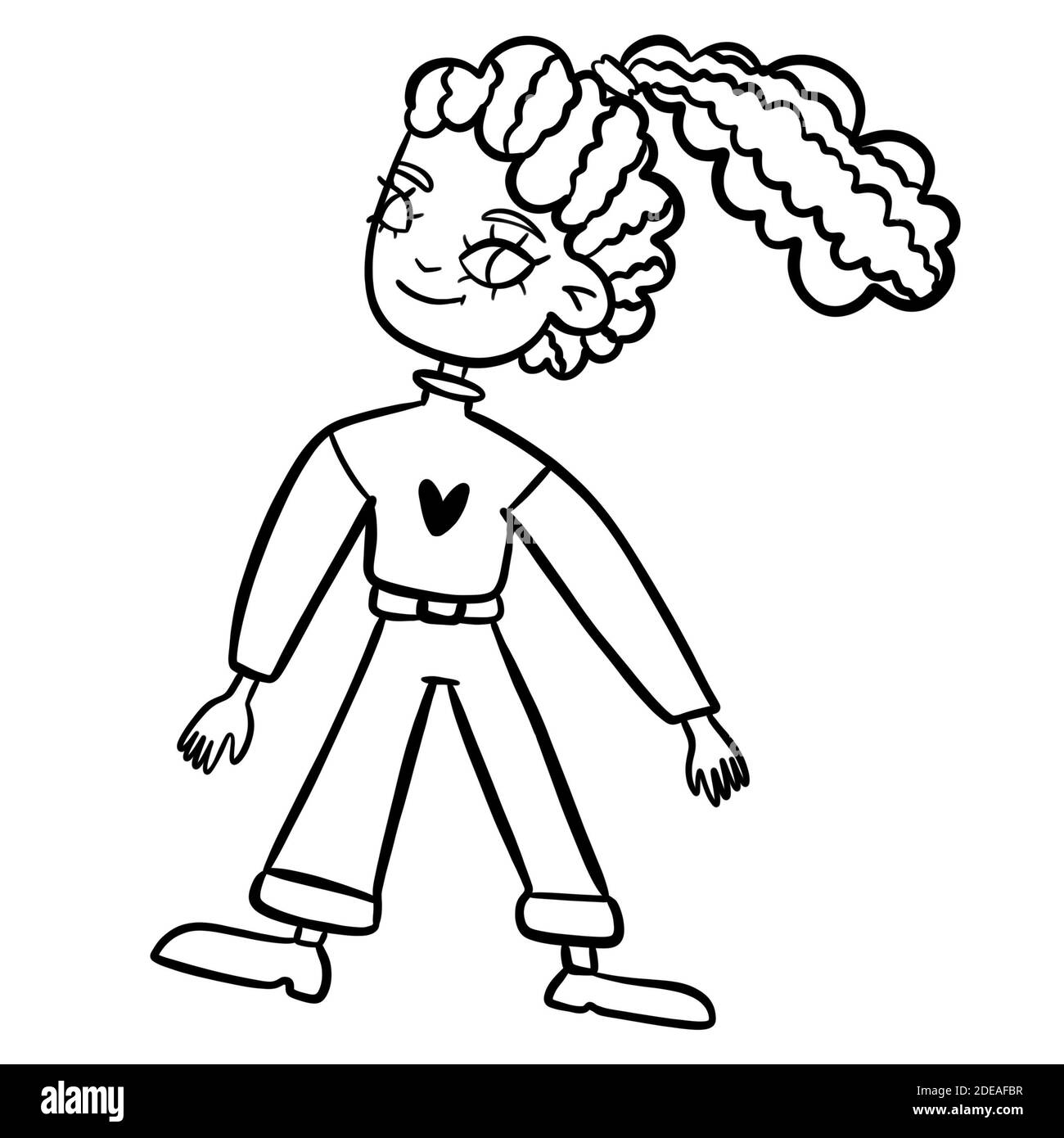 Happy kid girl curly Black and White Stock Photos & Images - Alamy