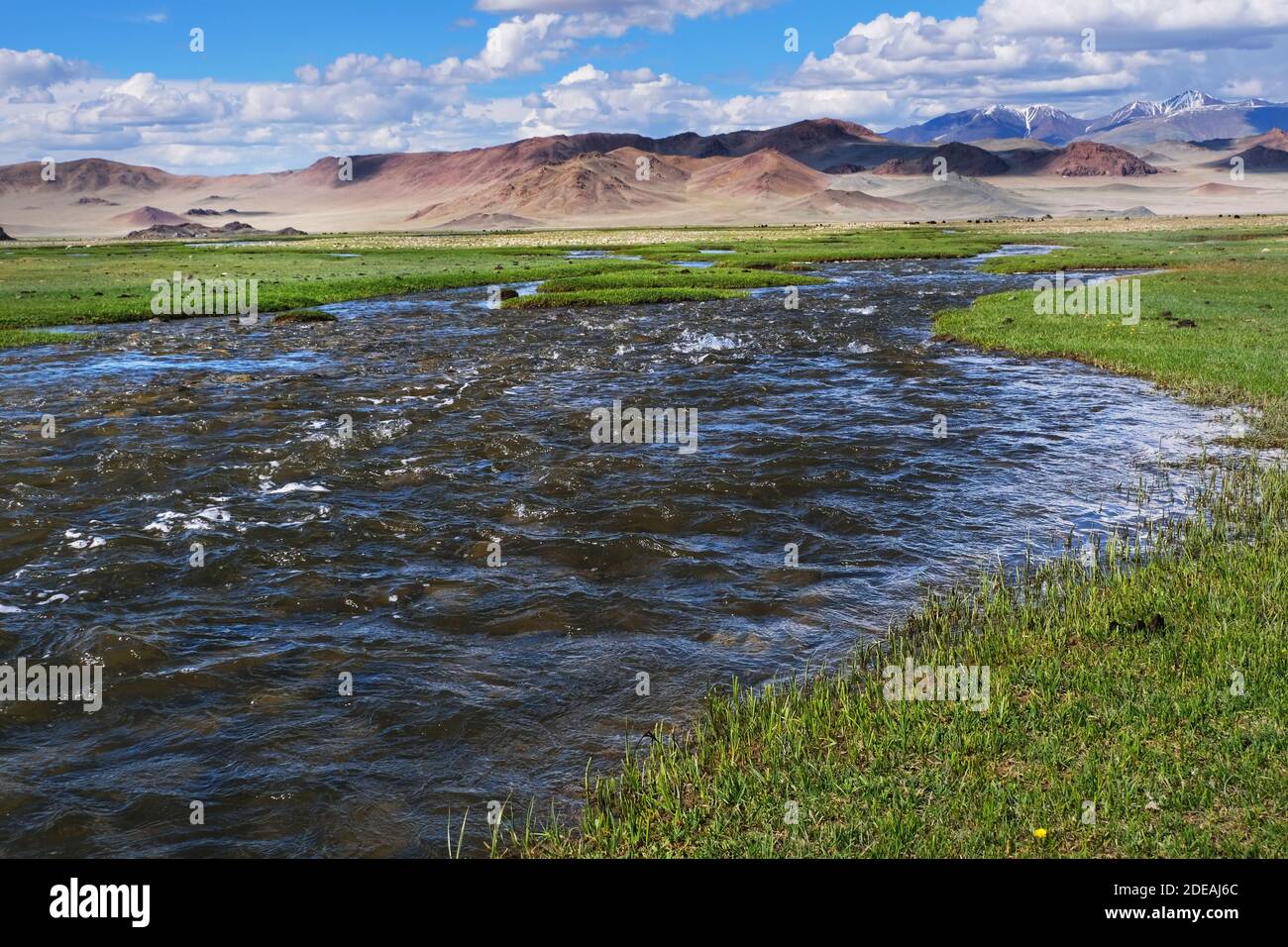Mongolian landscape with mountain steppe and river. Western Mongolia ...