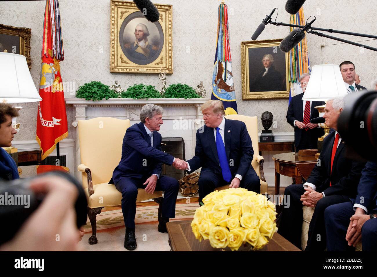 President Donald Trump shakes hands with Danny Burch, a former hostage ...
