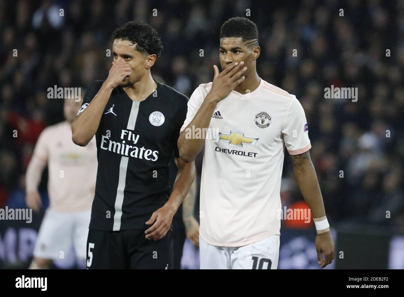 PSG's Marquinhos battling Manchester United's Marcus Rashford during ...