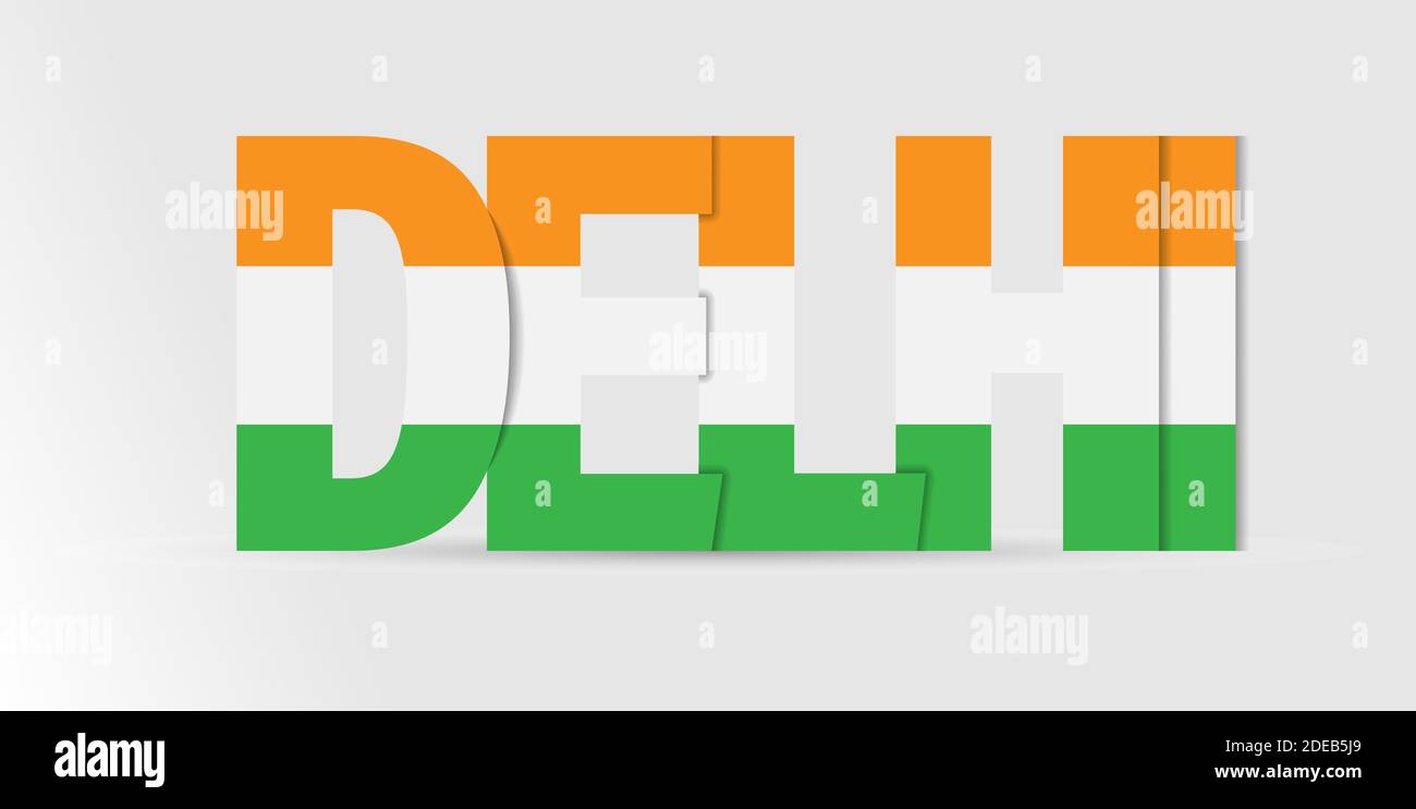 name of the city of DELHI in the colors of the national flag. Flat ...