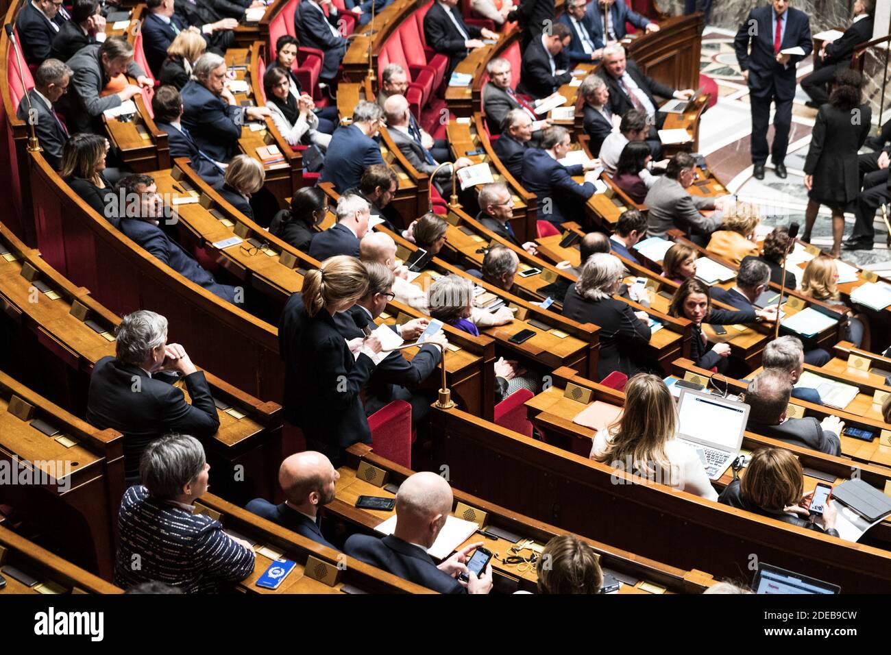 MP Marie Lebec (standing) (La Republique en Marche - LREM ) during the ...