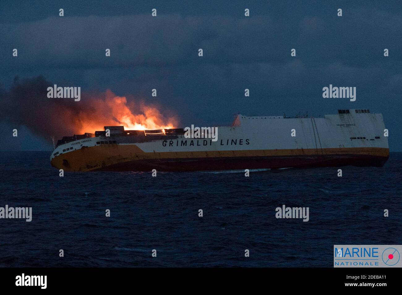 Hand out Photo - The fire stricken Italian ship, MV Grande America ...