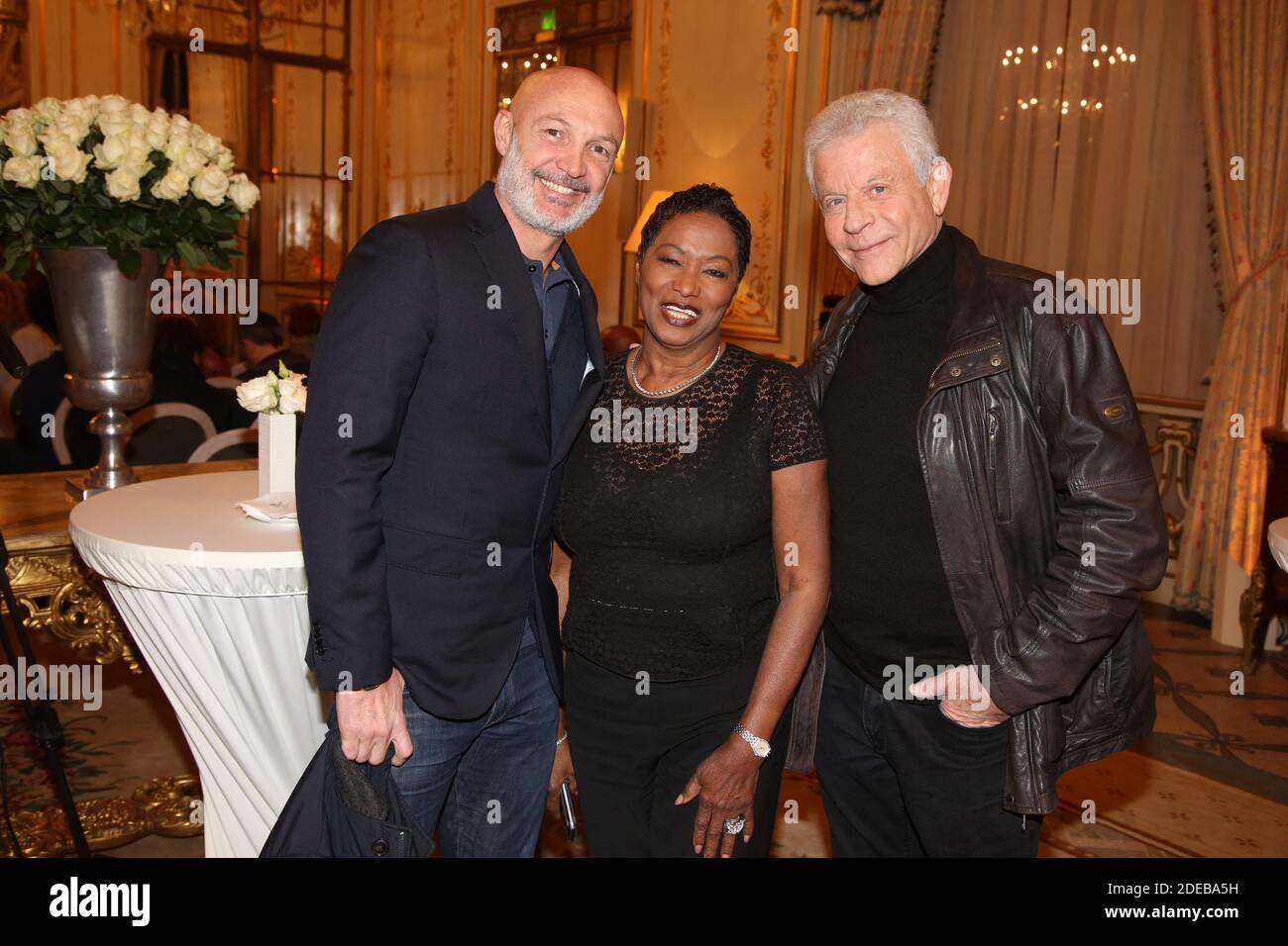 Frank Leboeuf, Babette de Rozieres et Georges Beller lors du lancement ...