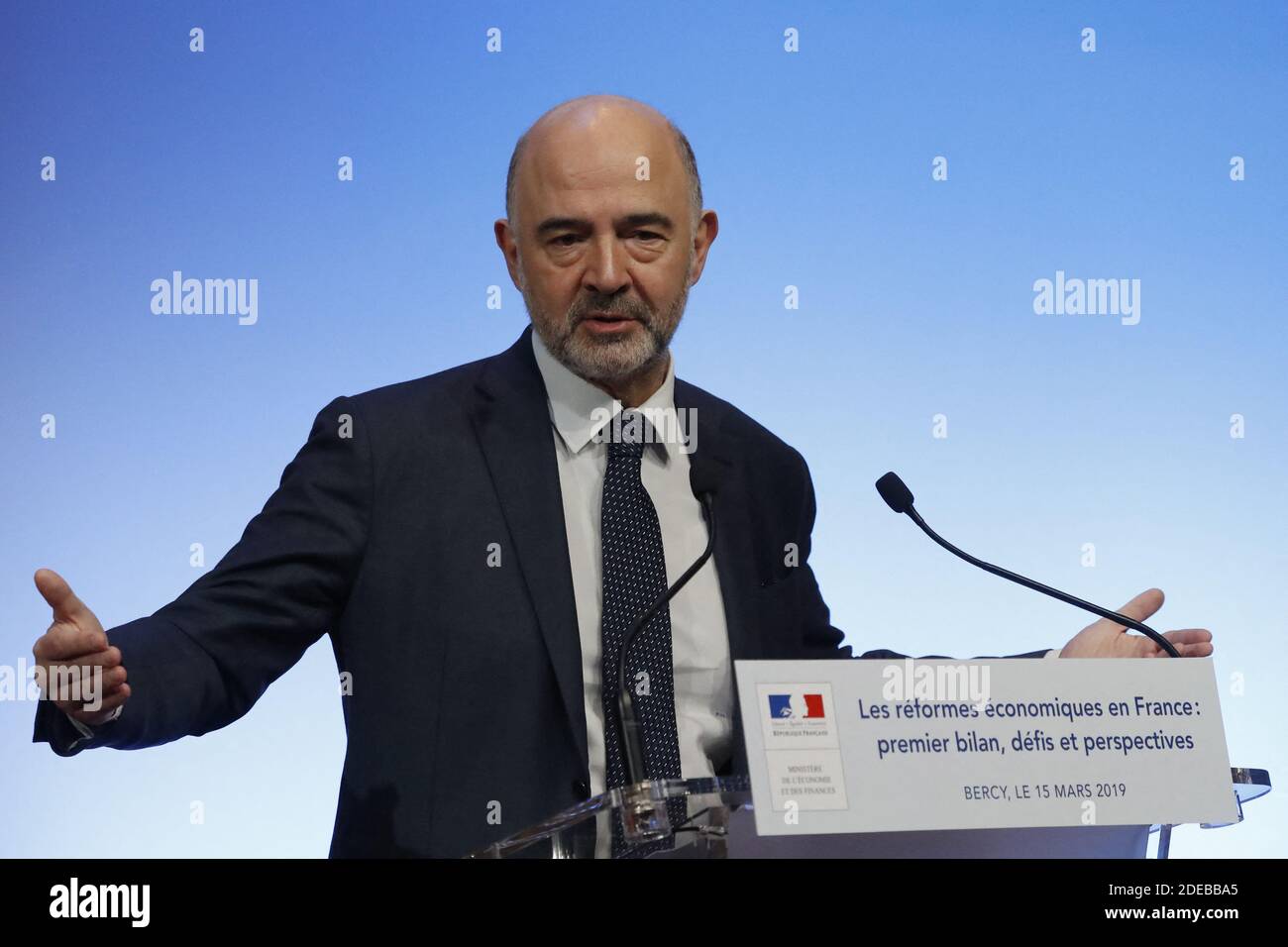European Commissioner for economy and finance Pierre Moscovici speaking ...