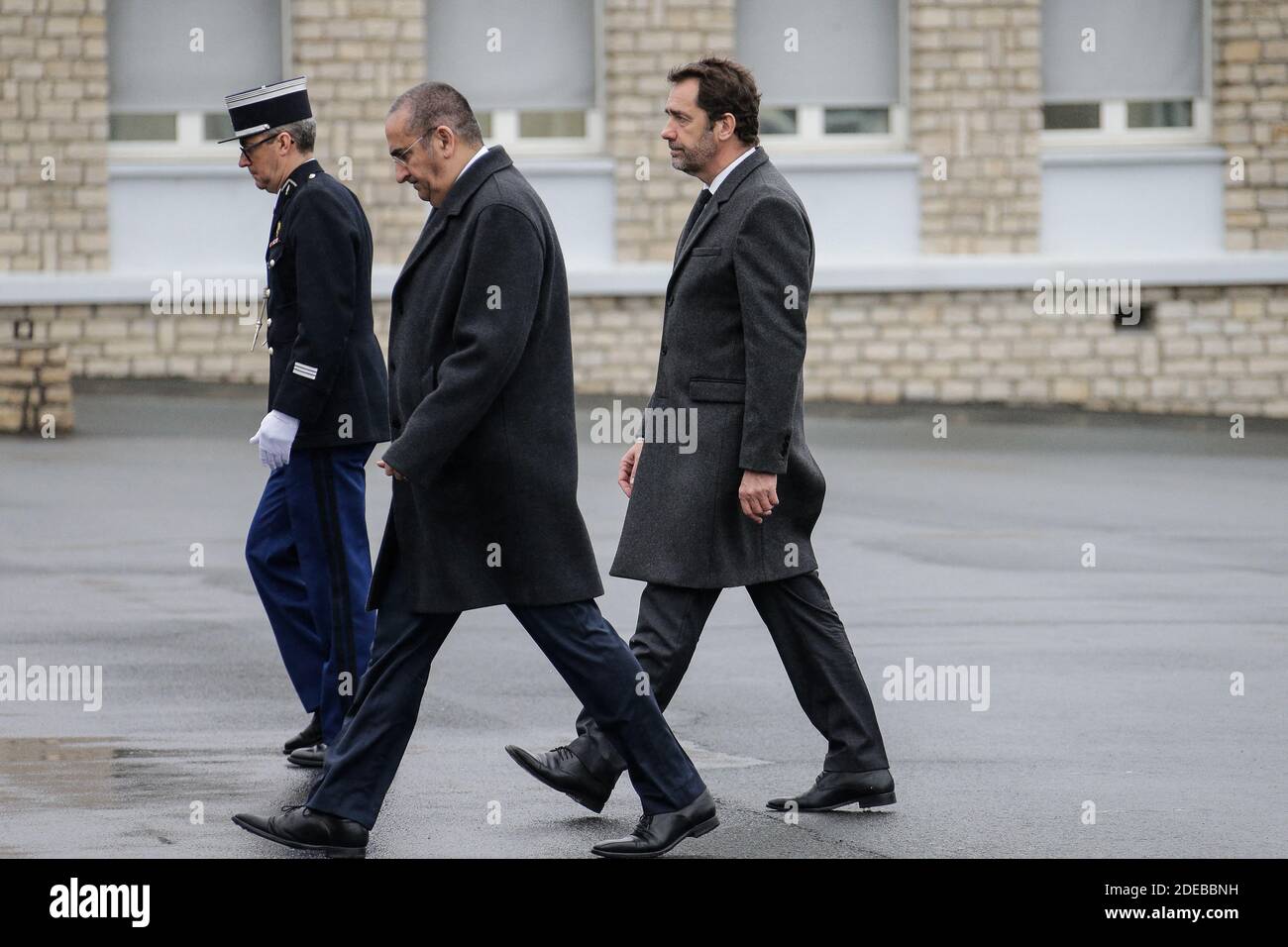 French Interior Minister Christophe Castaner look on during a visit for ...
