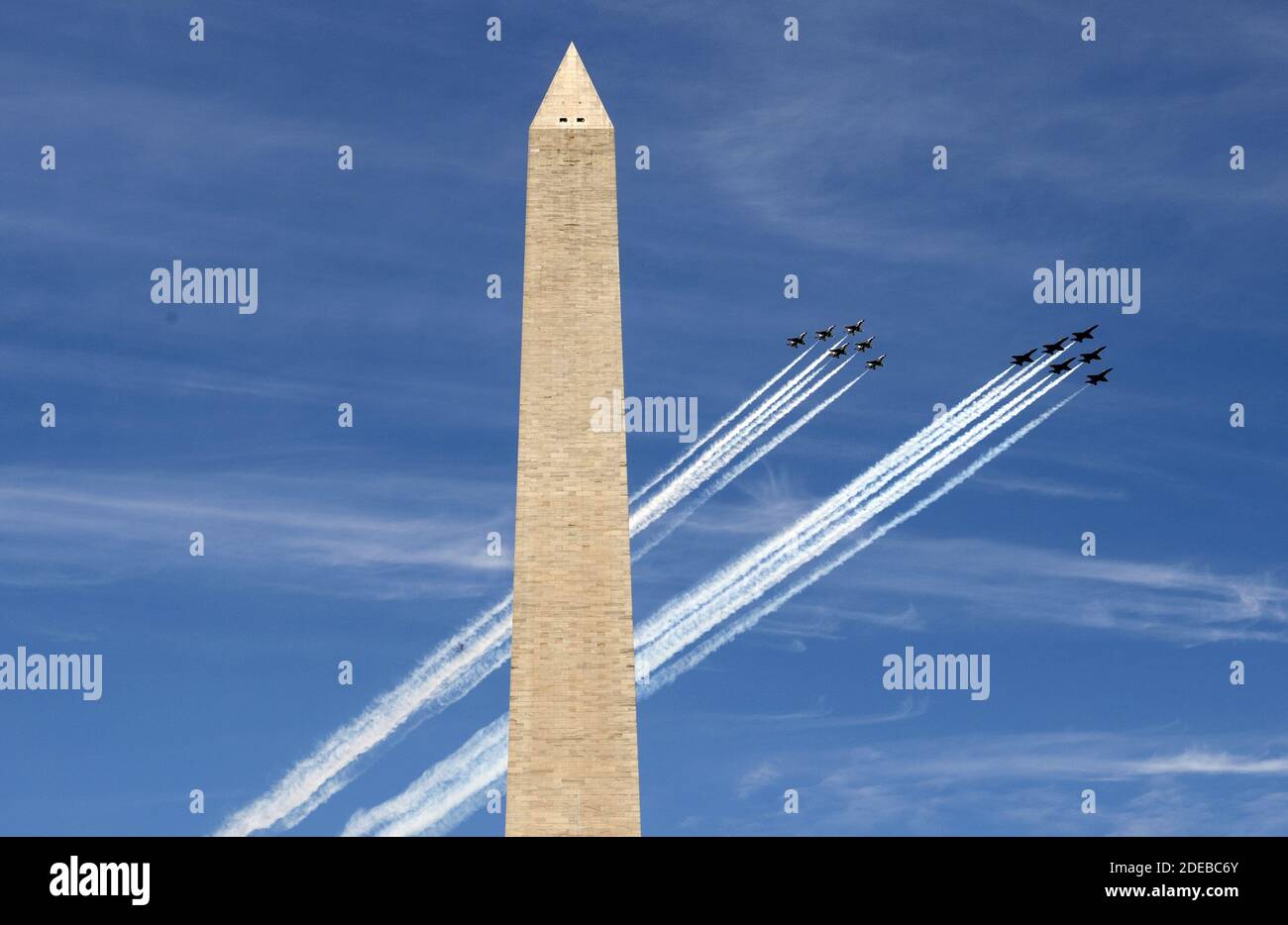 The Navy's Blue Angels and U.S. Air Force Thunderbirds fly over the ...