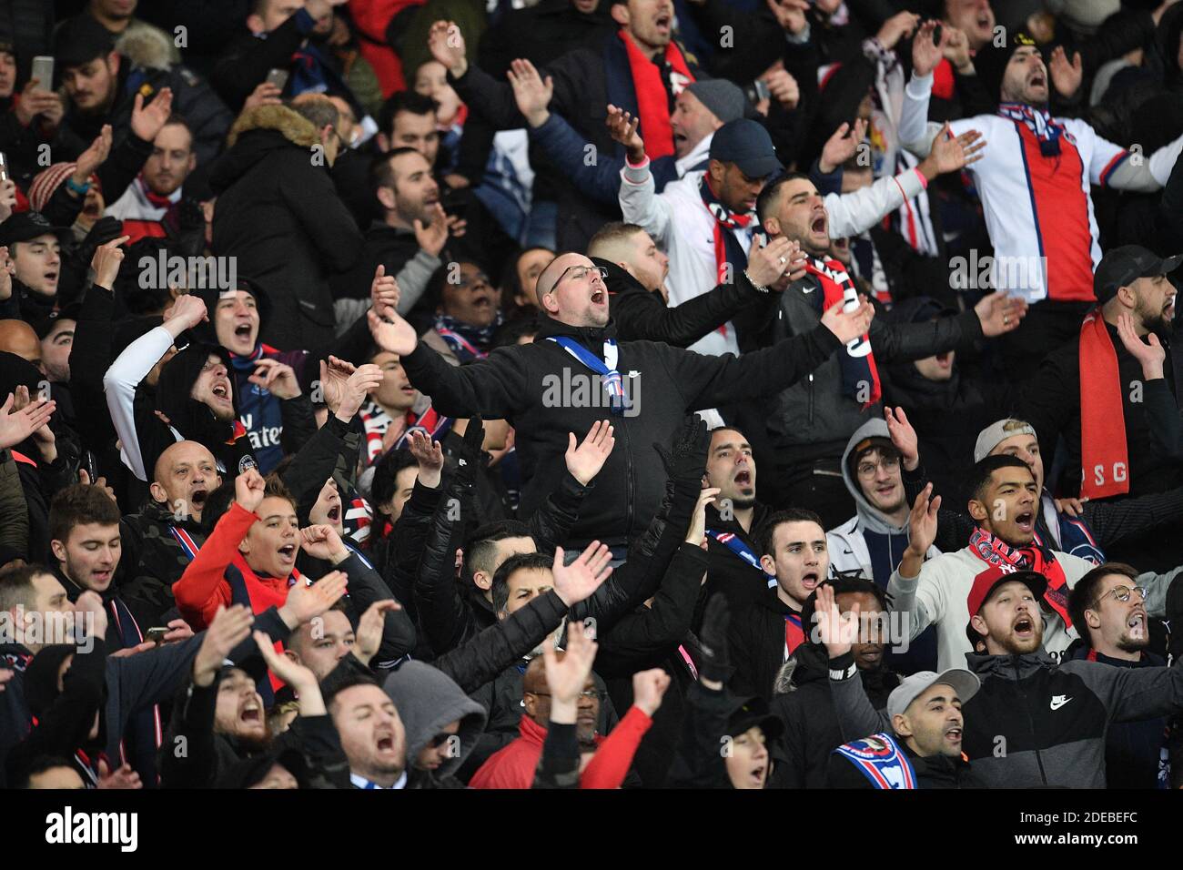 Fans of Paris Saint-Germain during the Ligue 1 Paris Saint-Germain (PSG ...