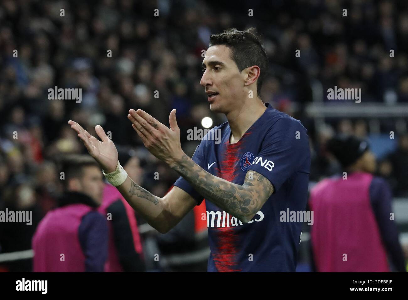 PSG's Angel Di Maria joy after scoring the 2-1 goal during the Ligue 1 ...