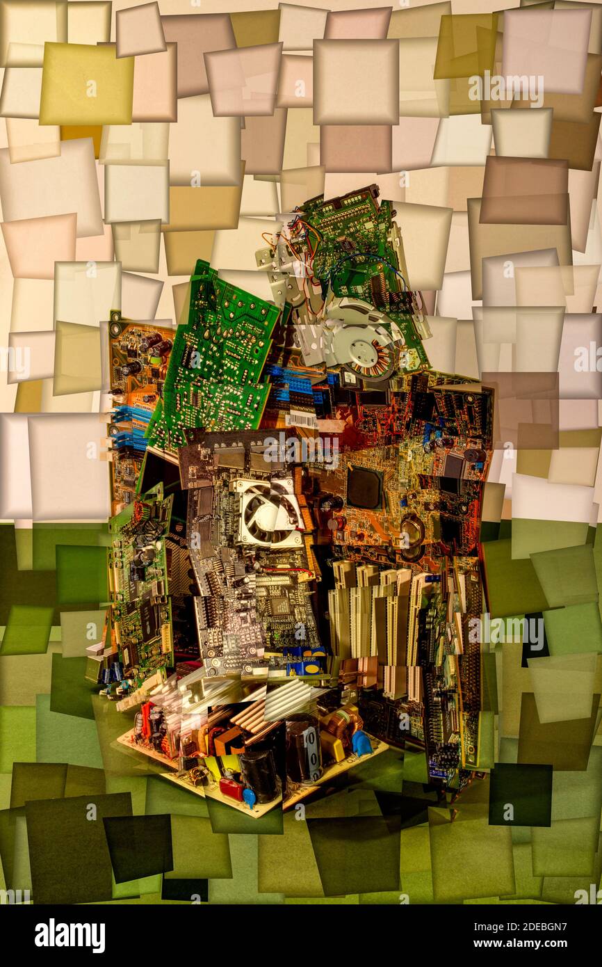 Collage of abstract shapes made of computer circuit boards, stylization ...