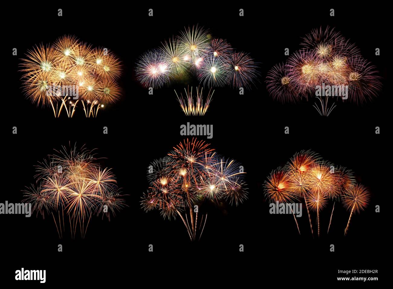 Set of various beautiful sparkling vivid fireworks for holiday ...