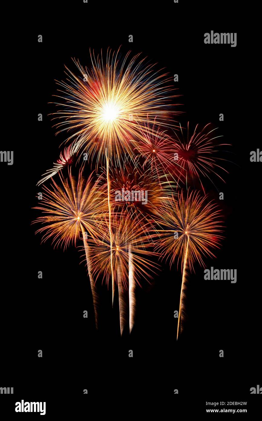 Group of beautiful sparkling vivid fireworks in celebration night Stock ...