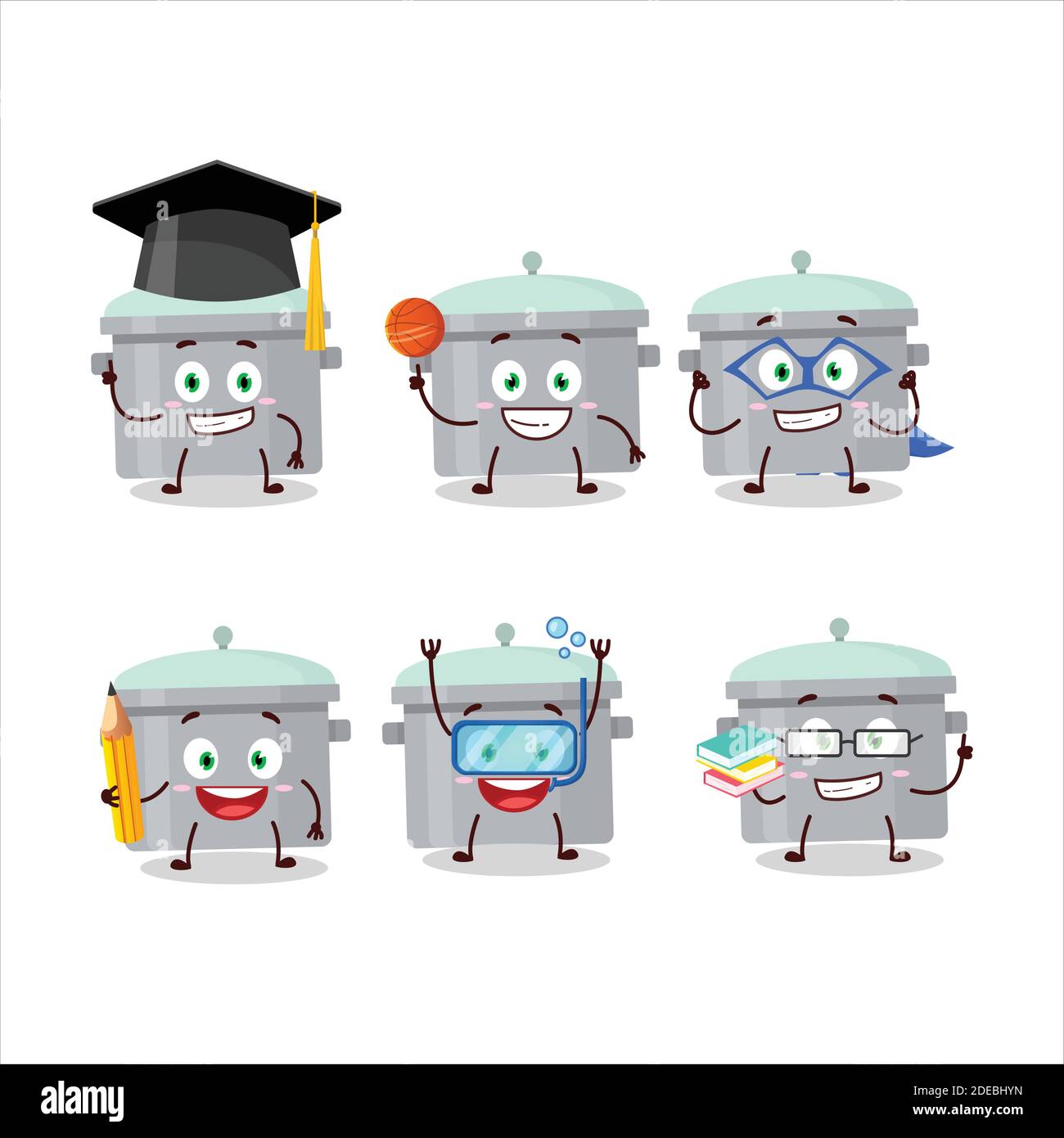 School student of aluminium grey pan cartoon character with various ...