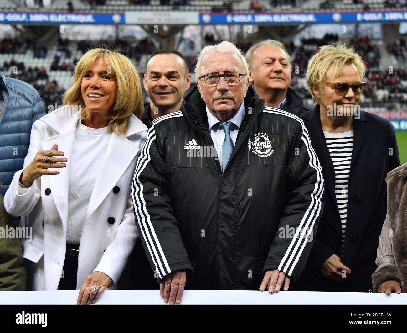 First Lady Brigitte Macron, actress Muriel Robin and sports journalist ...