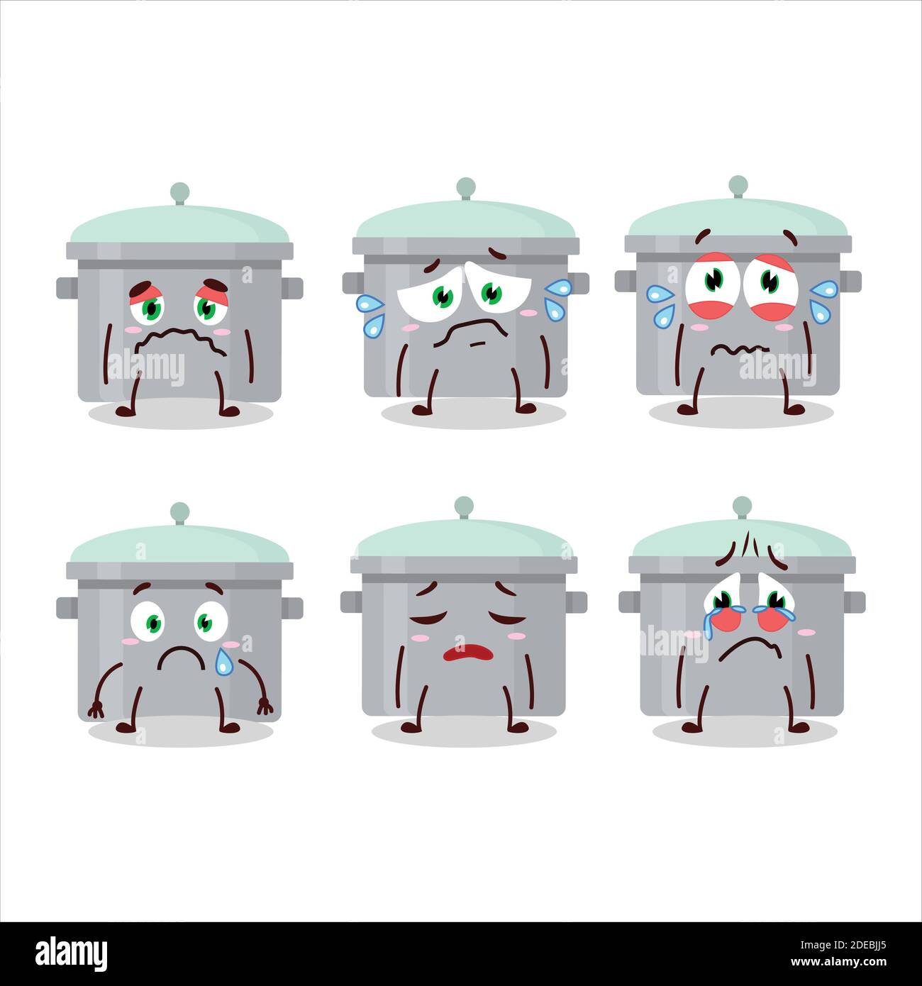 Aluminium grey pan cartoon character with sad expression. Vector ...