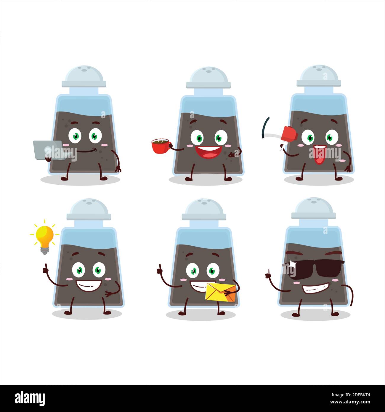 Black pepper shake cartoon character with various types of business ...