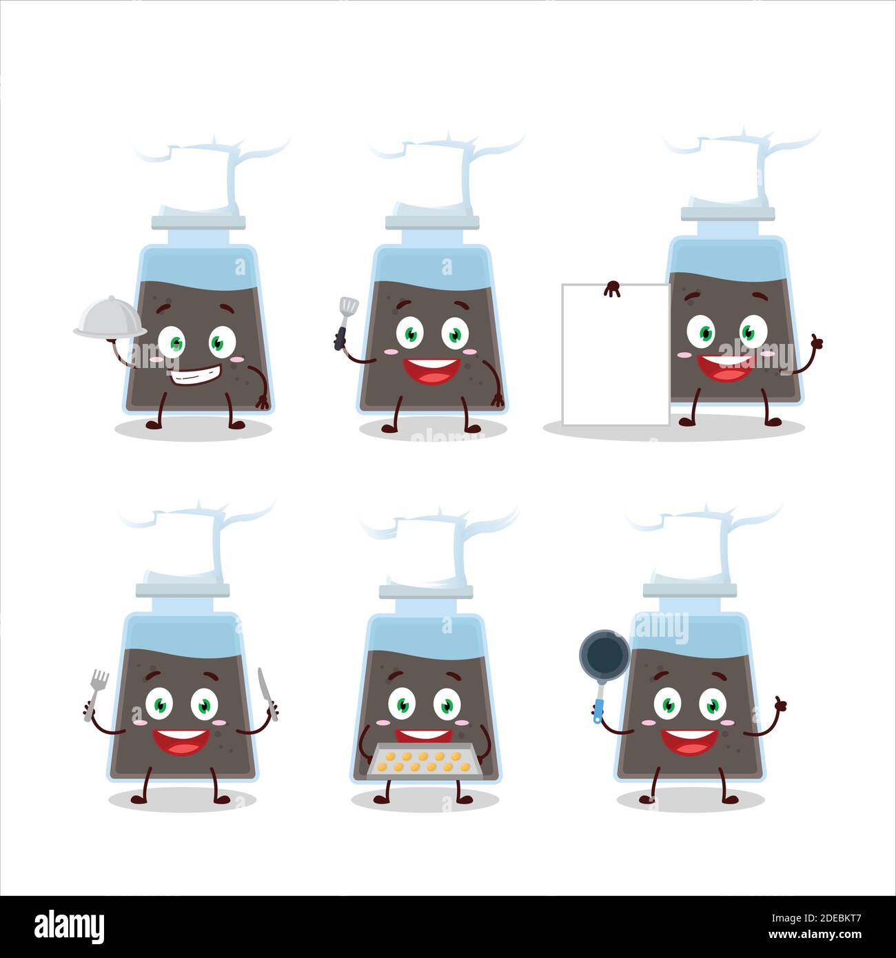 Cartoon character of black pepper shake with various chef emoticons ...