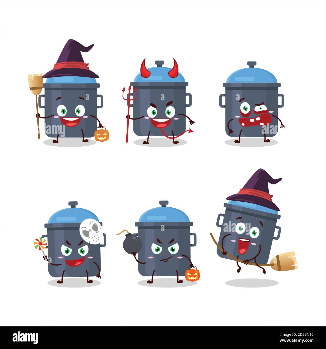 Halloween expression emoticons with cartoon character of blue kitchen ...
