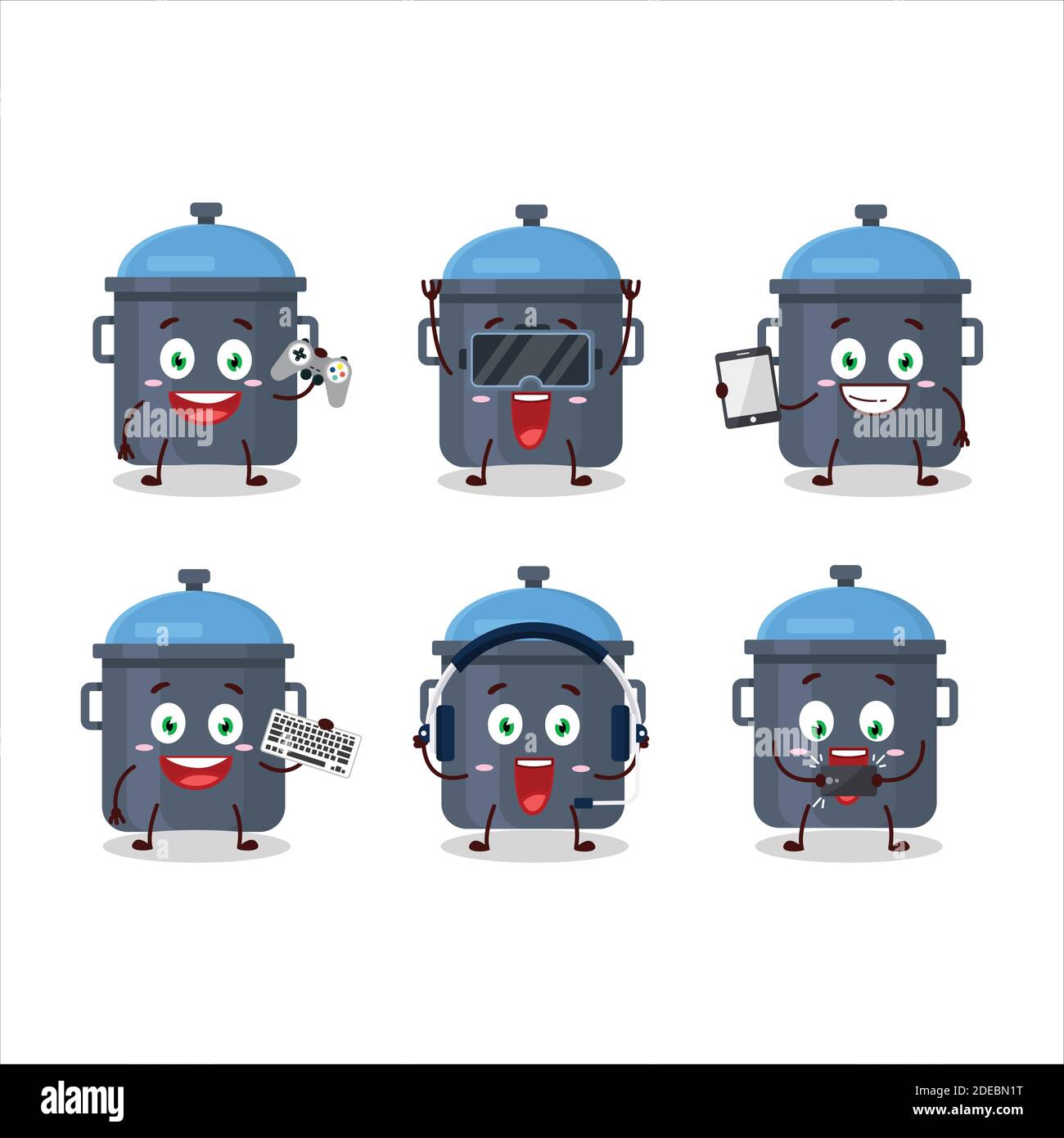 Blue kitchen pan cartoon character are playing games with various cute ...