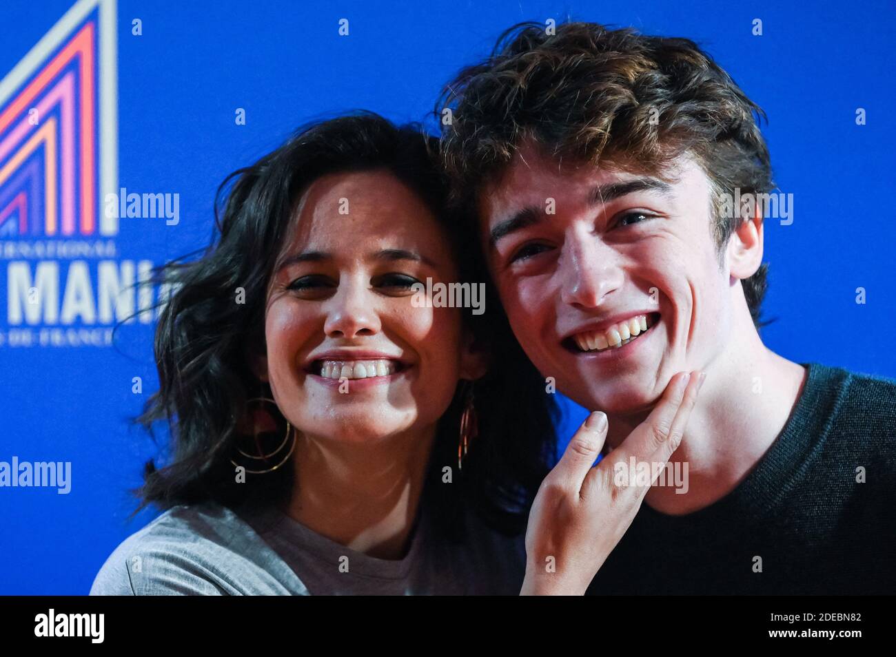 Lucie Lucas and Thomas Chomel pose during a Series Mania Festival ...