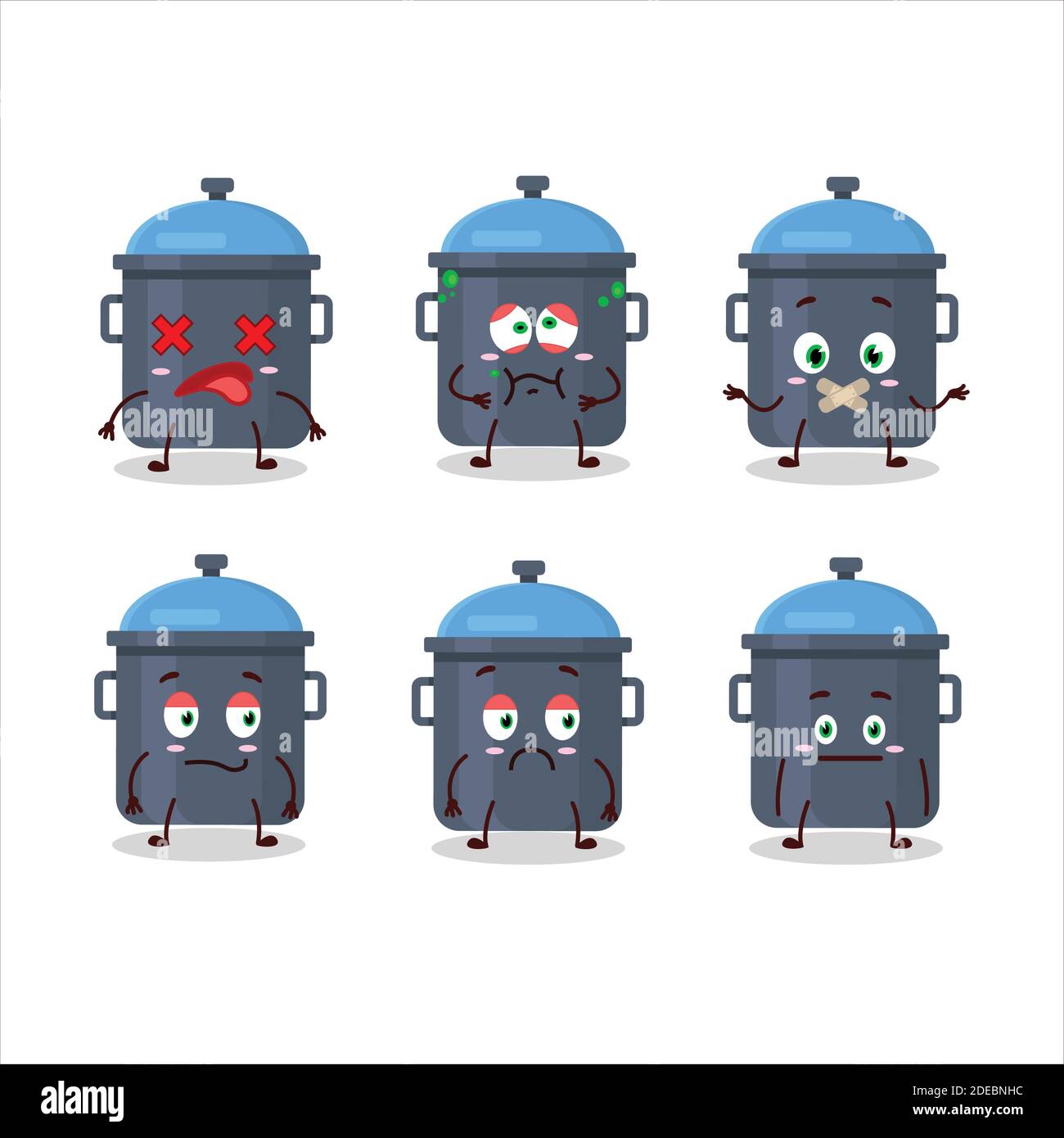 Blue kitchen pan cartoon character with nope expression. Vector ...