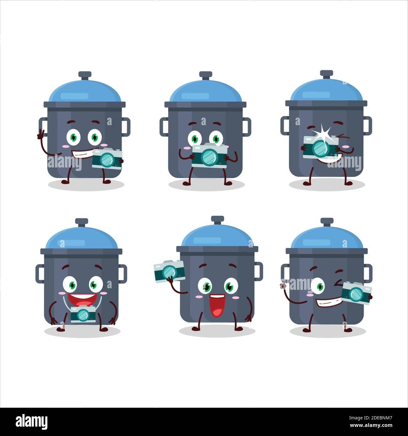Photographer profession emoticon with blue kitchen pan cartoon ...