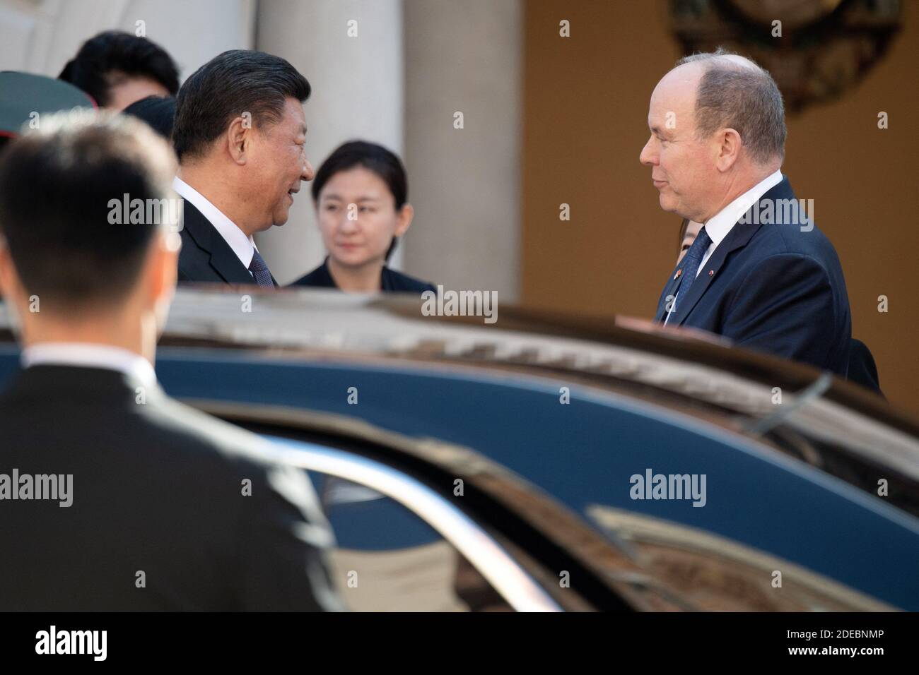 Prince Albert II of Monaco and his wife Princess Charlene talk to ...